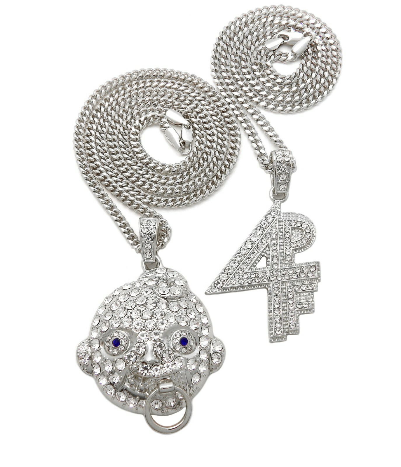 Silver Plated Lil BABY 4PF Pendant & 20" 24" Box Cuban Chain Hip Hop ...