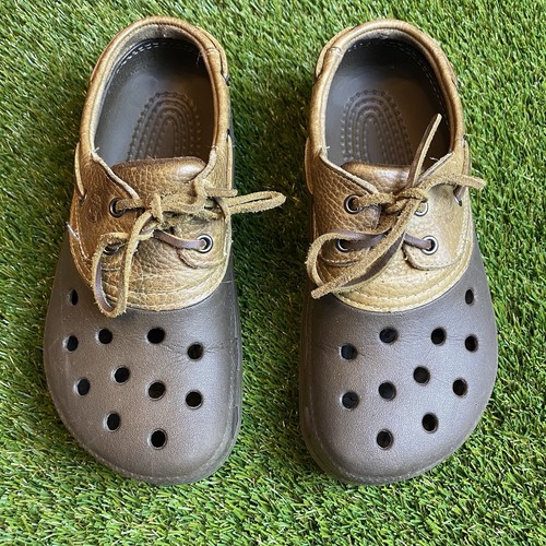 Crocs Islander Pitcrew Mens Size 7 Womens 9 Brown Leather Top Lace Up ...