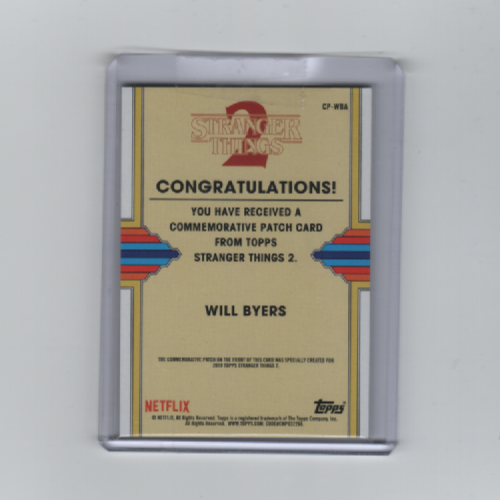 STRANGER THINGS SEASON 2 WILL BYERS COMMEMORATIVE PATCH CARD (PALACE ARCADE) | eBay