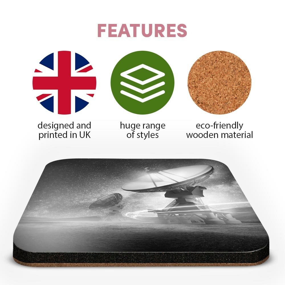 Square Single Coaster bw - Radio Telescope Space Aliens NASA #40900 | eBay