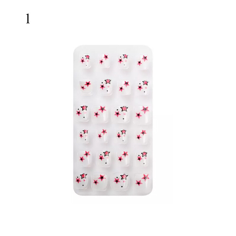 24Pcs Kids Childrens Girls Fake Stick Press On False Finger Nail Cover ...