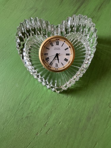 Vtg Table/Desk Clock Legends Lead Crystal Heart shaped From West ...