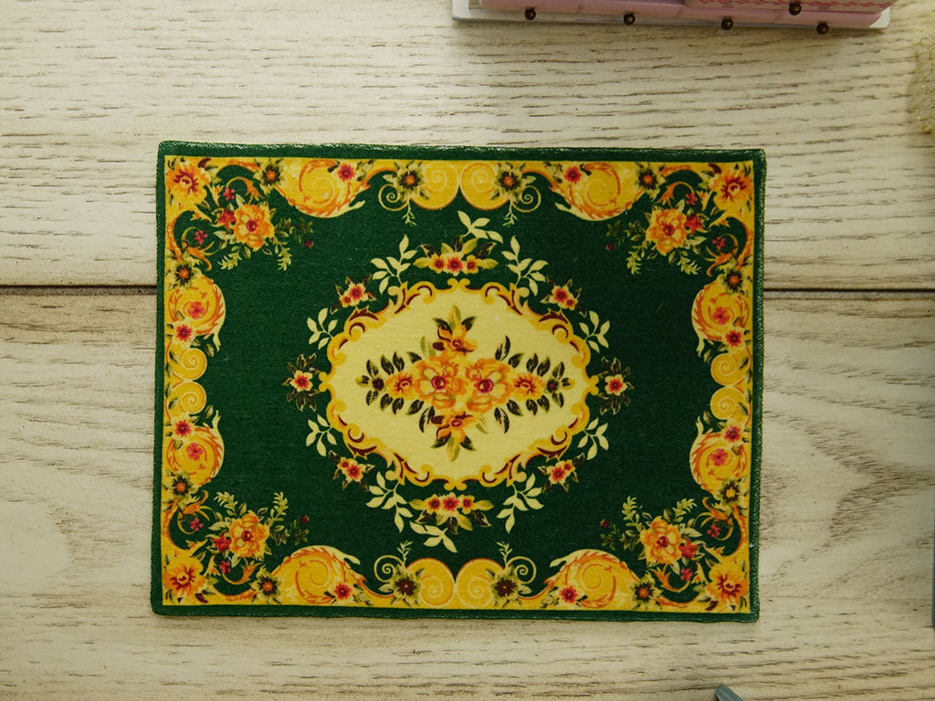 Dark Green Gold Aubusson Design Miniature Dollhouse Rug 1:12 | eBay