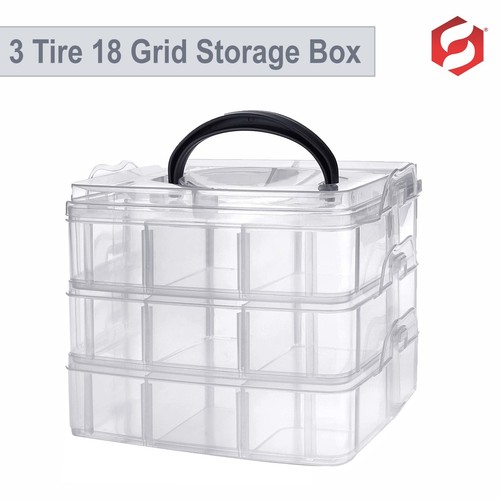 Adjustable 3-Tier Storage Box Stackable Multi Slot Plastic Craft ...