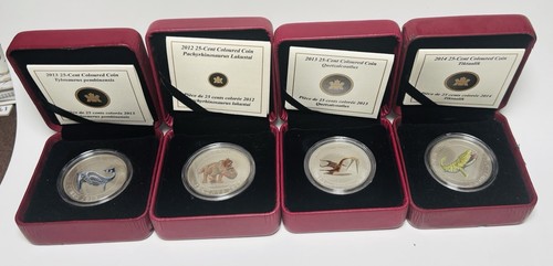 4 Canadian Mint 25-Cent Coloured glow in the dark Prehistoric Creatures ...