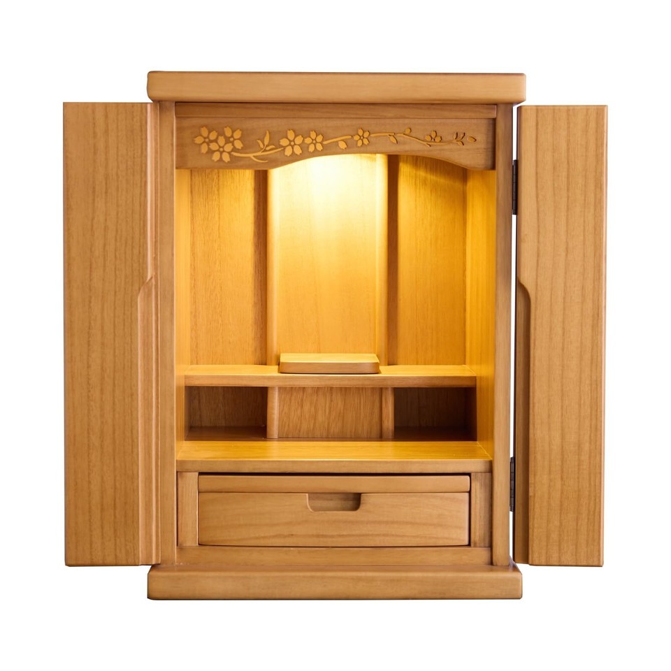 Mini BUTSUDAN Shrine Buddhist Alter Natural Wood Light Brown LED Light ...