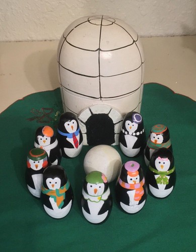 Christmas Holiday Wooden Deco (Cute Penguins & Igloo, mini 9 pins game ...