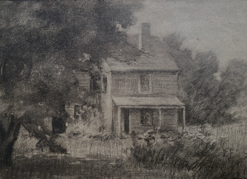 George INNESS, "Farmhouse" Charcoal Preparatory Drawing For Oil ...