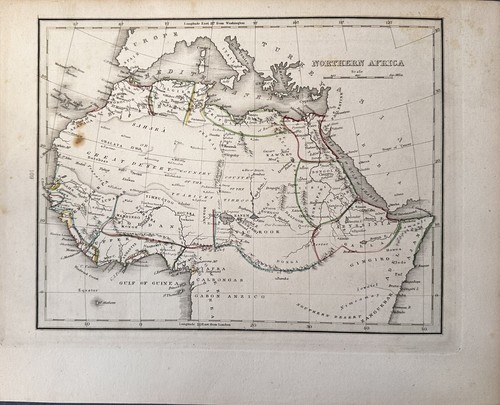1835 Northern Africa Original Engraving Map, Hand Colored Outlines ...