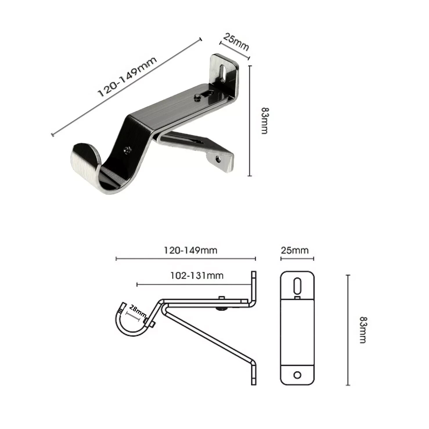 28mm Adjustable "A" Supports Metal Curtain Rod Rail Brackets Hooks ...