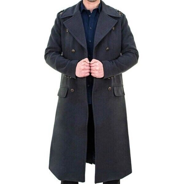 Captain Jack Darkness Grey Woolen Fabric Trench Pea Coat long Coat ...