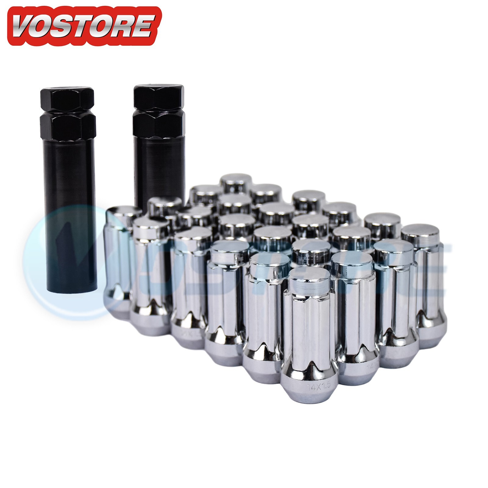 (24) 14x1.5 Chrome Spline Wheel Lug Nuts w/ Two Keys for Silverado ...