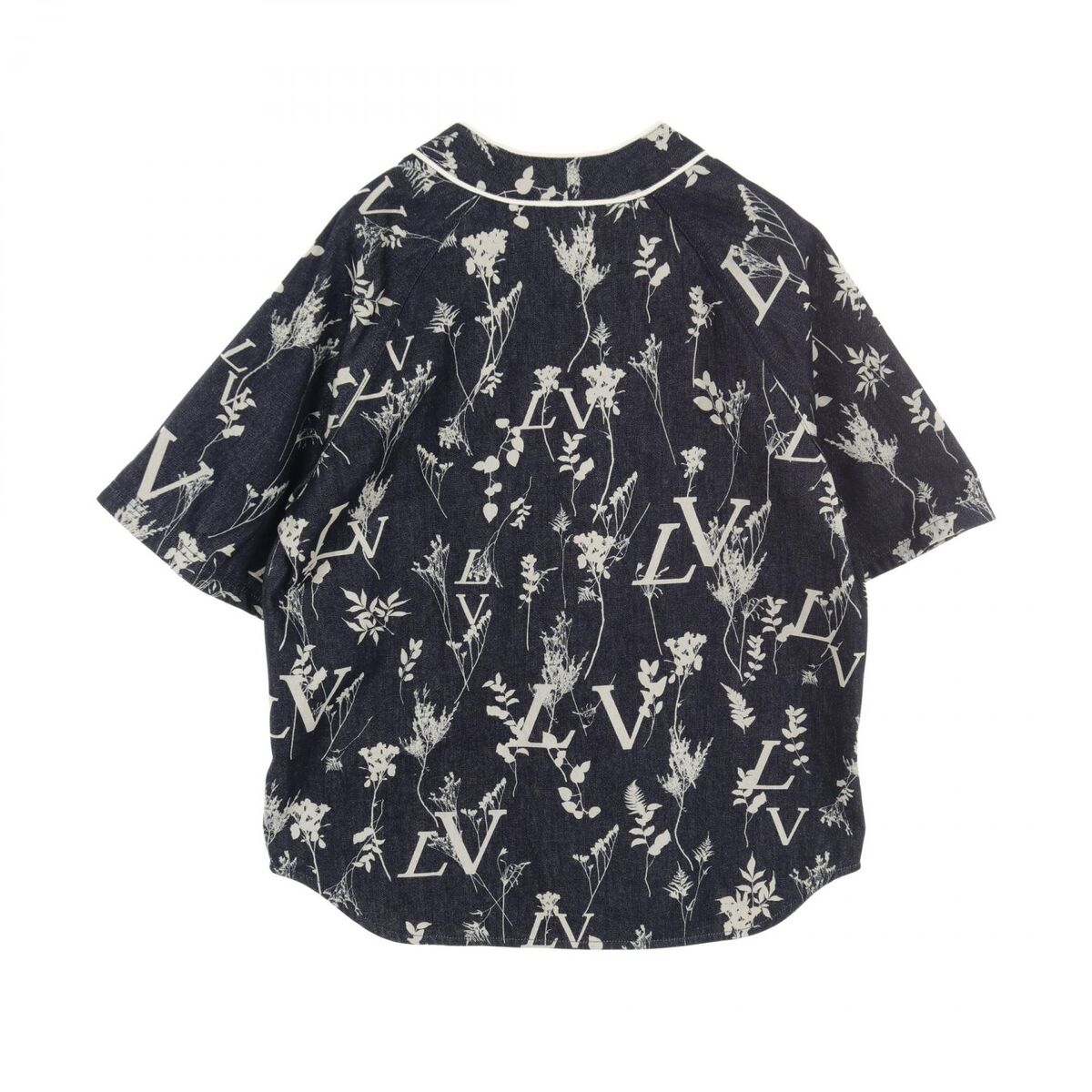 LOUIS VUITTON LV Leaf Denim Baseball Shirt cotton Navy White LOUIS VUITTON LV Leaf Denim Baseball Shirt cotton Navy White