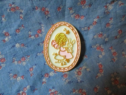 Vintage Easter Pin Brooch Girl Sitting on Mushroom Holding Bunny | eBay