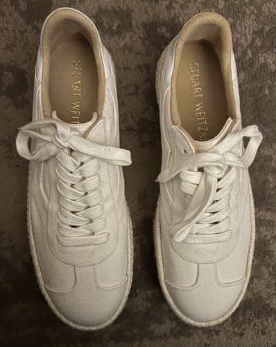 Stuart Weitzman Cream Daryl Lace-Up Espadrille Sneakers Size 12 B White ...