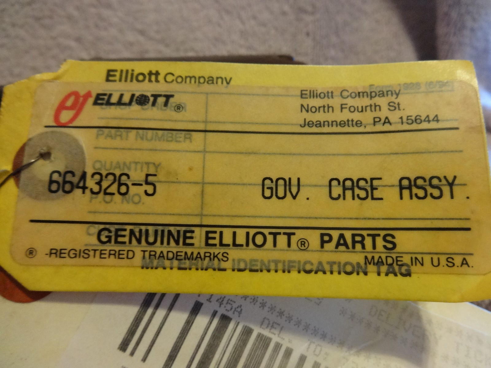 Elliott-Gas YR SERIES STEAM Turbine, Power Generating GOVERNOR CASE ...