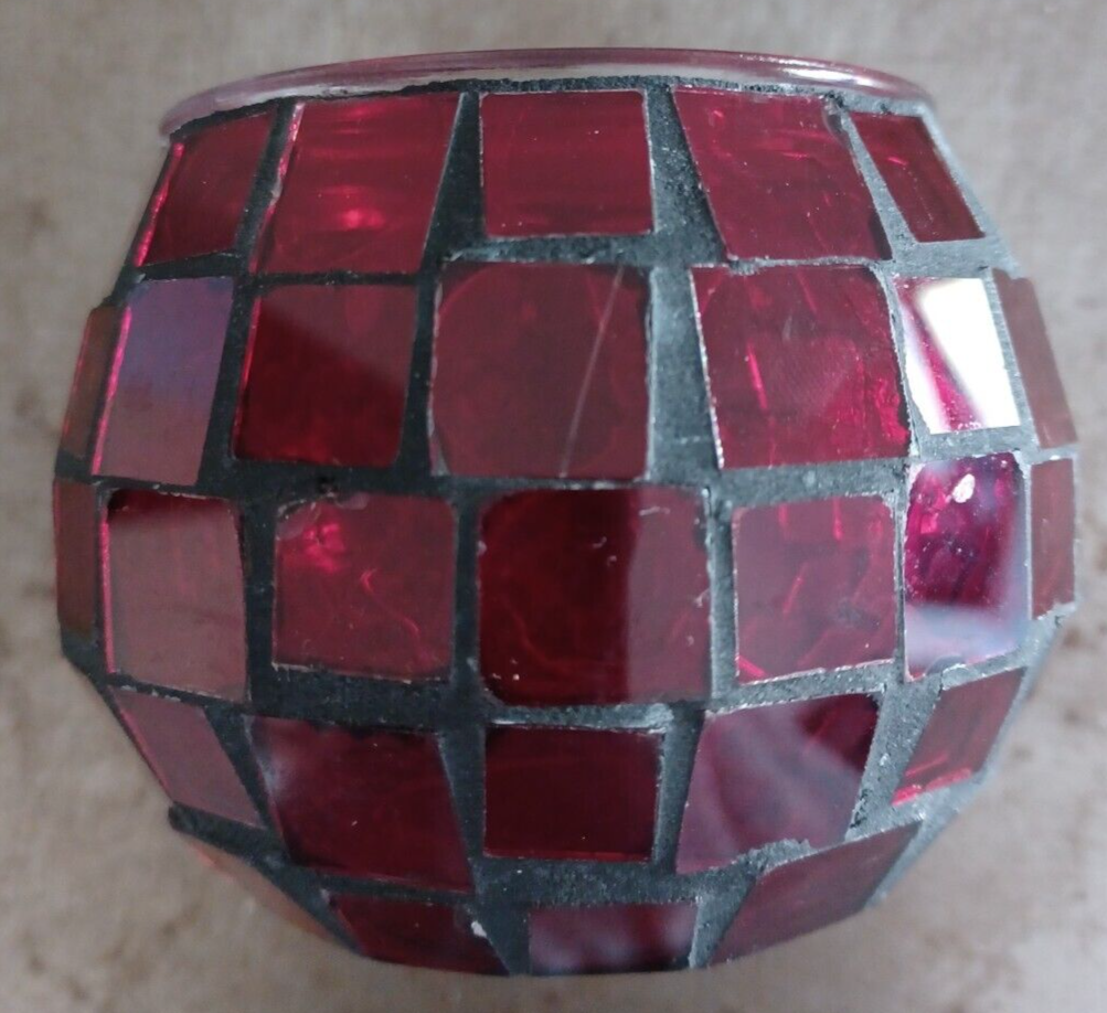 Red Mosaic Glass Candle Holder 3.55"×2.77" | eBay