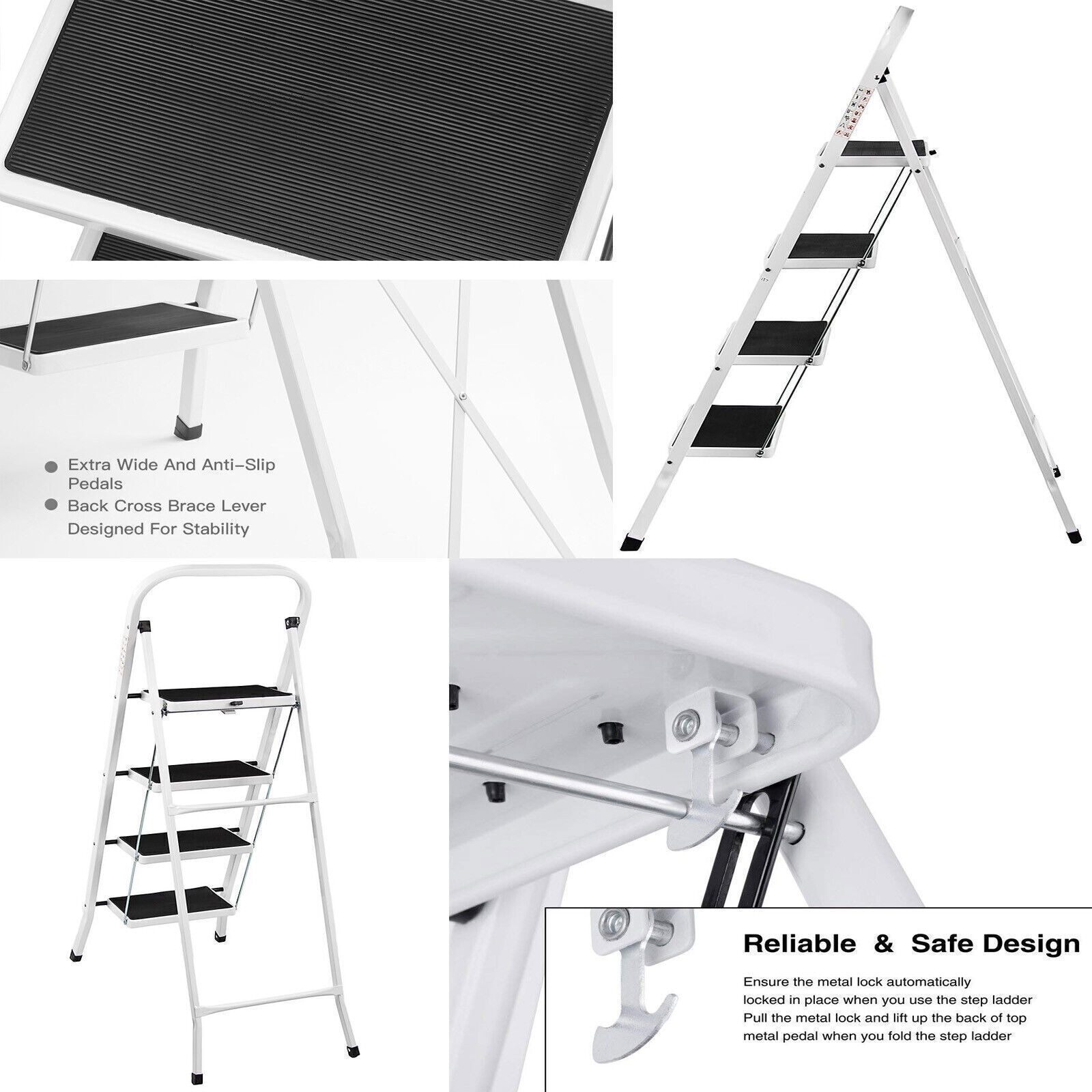 Folding 2 3 4 Steps Ladders MultiUse Tread Step Small Stool Non-Slip ...
