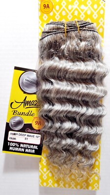 10 inch Deep Wave 100% Human Hair Tangle free Color #51 salt &pepper ...