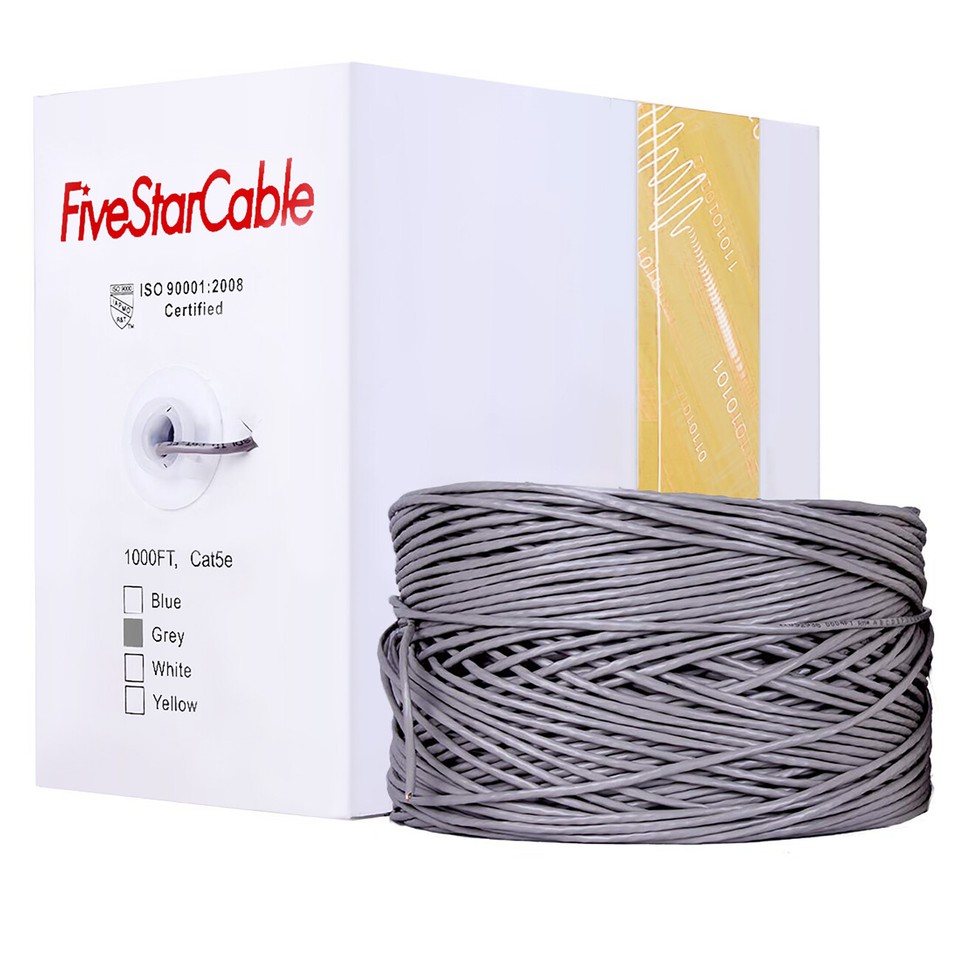 Cat5e Grey Ethernet 1000Ft Cable Wire UTP 24AWG CCA Twisted Pair UTP ...
