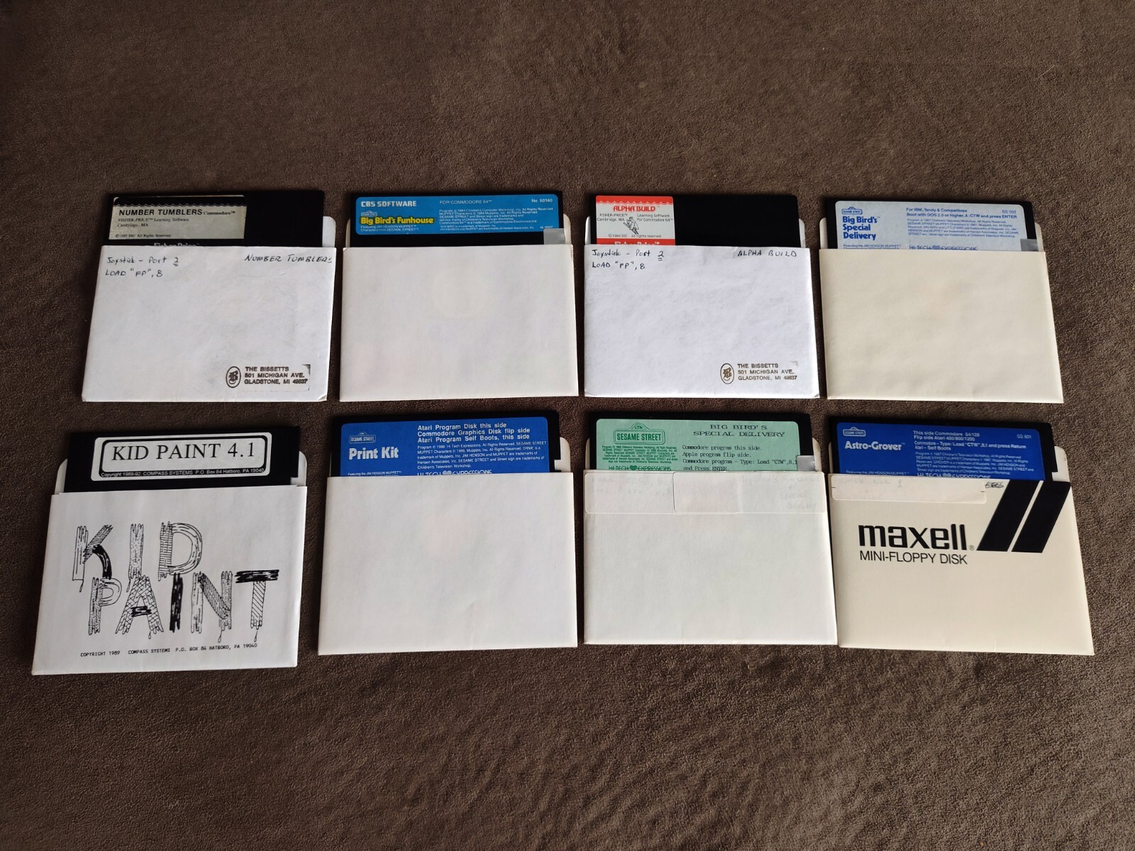 Commodore 64 Kids Game Lot 8 Untested Discs Only Sesame Street Fisher ...
