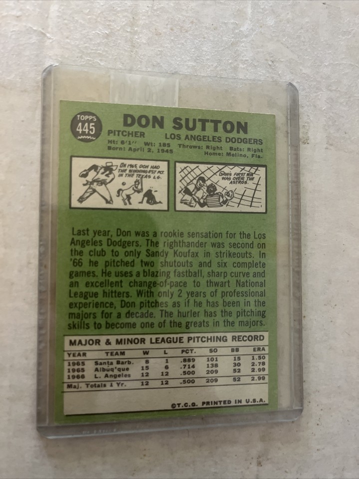 1967 Don Sutton Los Angeles Dodgers Topps Baseball Card #445 | eBay