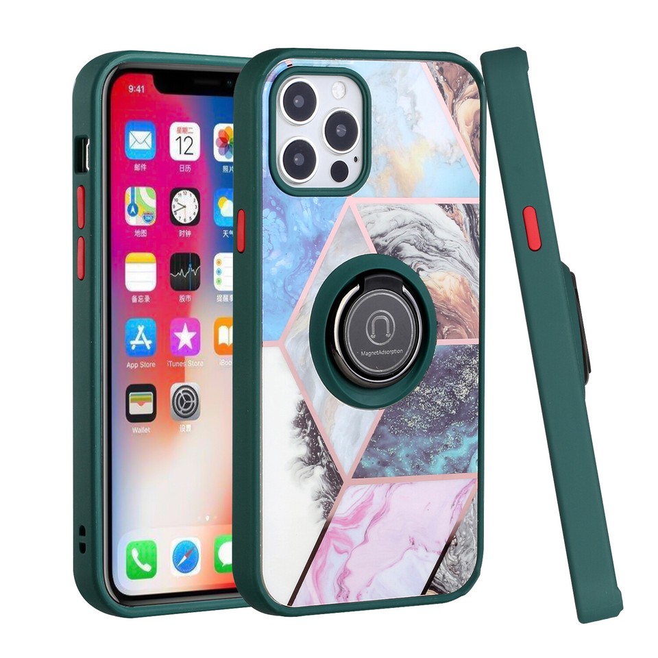 For iPhone 12, 12 Pro Case Unique In Mold Design Magnetic Ring Stand ...