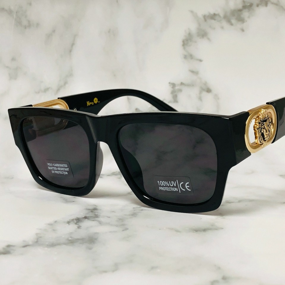 Sunglasses Men Black Lens Vintage Gold Lion Head Rapper Shades New ...