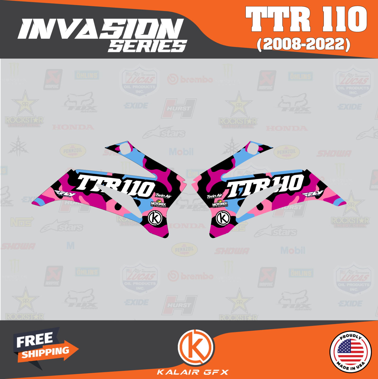 Graphics Kit for Yamaha TTR 110 (2008-2023) TTR110 Invasion Series ...