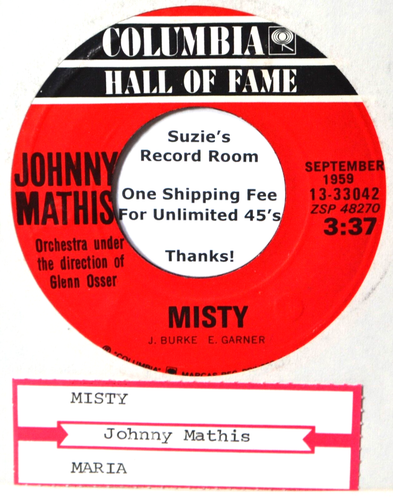 Johnny Mathis Misty / Maria Hits Issue Jukebox Strip NM Pop Crooner 45 ...
