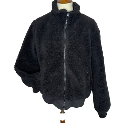 Women "ZYIA" Black Teddy Bear Fuzzy Zip Up Jacket Lined Size XL Zipper ...