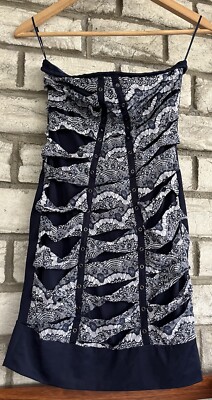 Uno Coré Size M Strapless NWOT Blue White “Tattered” Fitted Shift Short ...