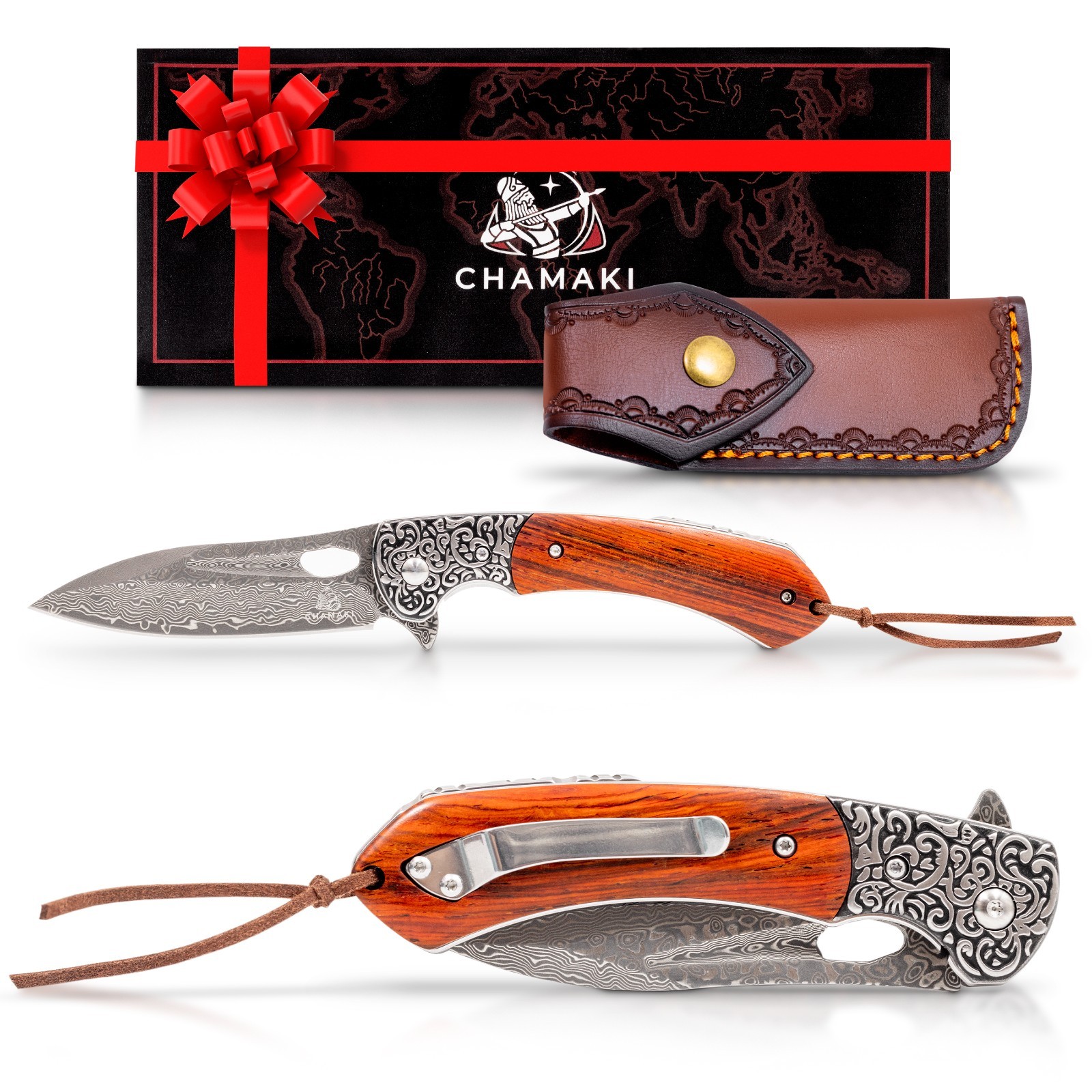 Chamaki Damascuse Folding Knife Sandelwood Handle Razor Sharp EDC ...