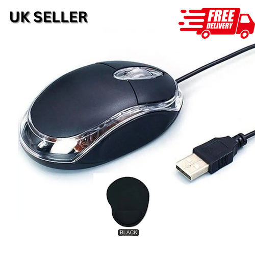 WIRED USB OPTICAL MOUSE FOR PC LAPTOP COMPUTER SCROLL WHEEL LED LIGHT ...