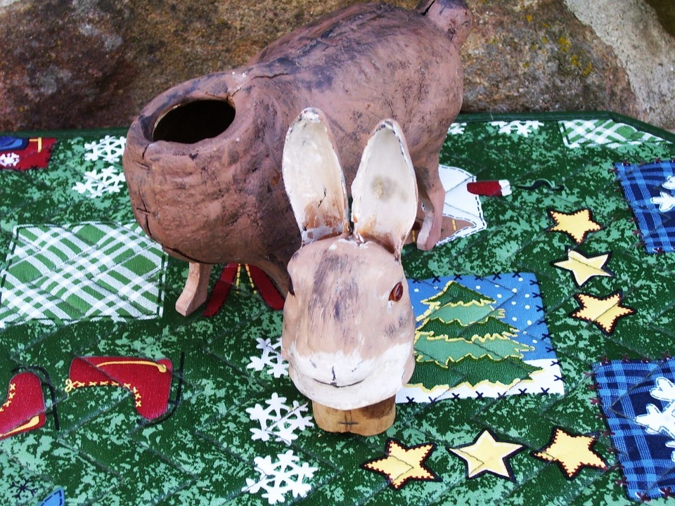 VINTAGE GERMAN PAPER MACHE CANDY CONTAINER BROWN BUNNY RABBIT 8" LONG ...
