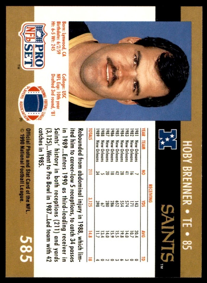 1990 Pro Set Hoby Brenner New Orleans Saints #585 | eBay