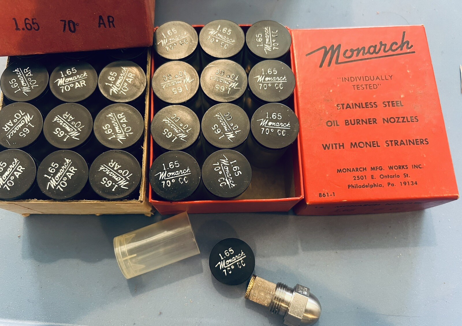 12 NOS MONARCH 1.65 70° AR STAINLESS STEEL OIL BURNER NOZZLE W/MONEL ...