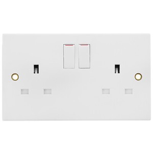 13 Amp Switched Double Two Gang Flush Plug Socket White Plastic UK Wall ...
