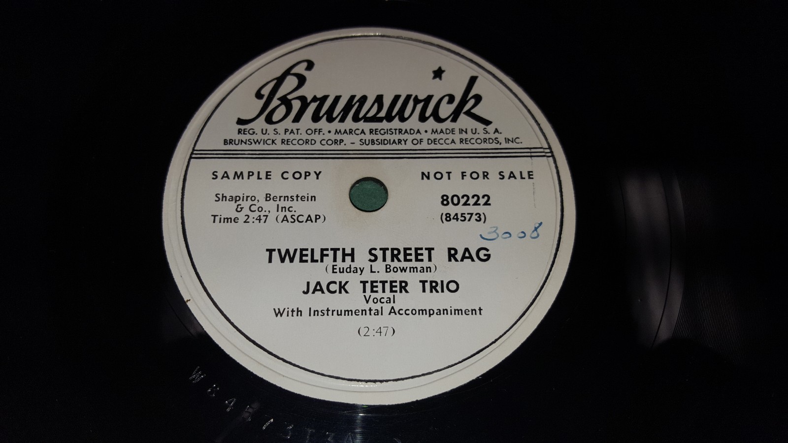 JACK TETER TRIO In The Mood / Twelfth Street Rag EX! PROMO 78 Brunswick 80222 | eBay