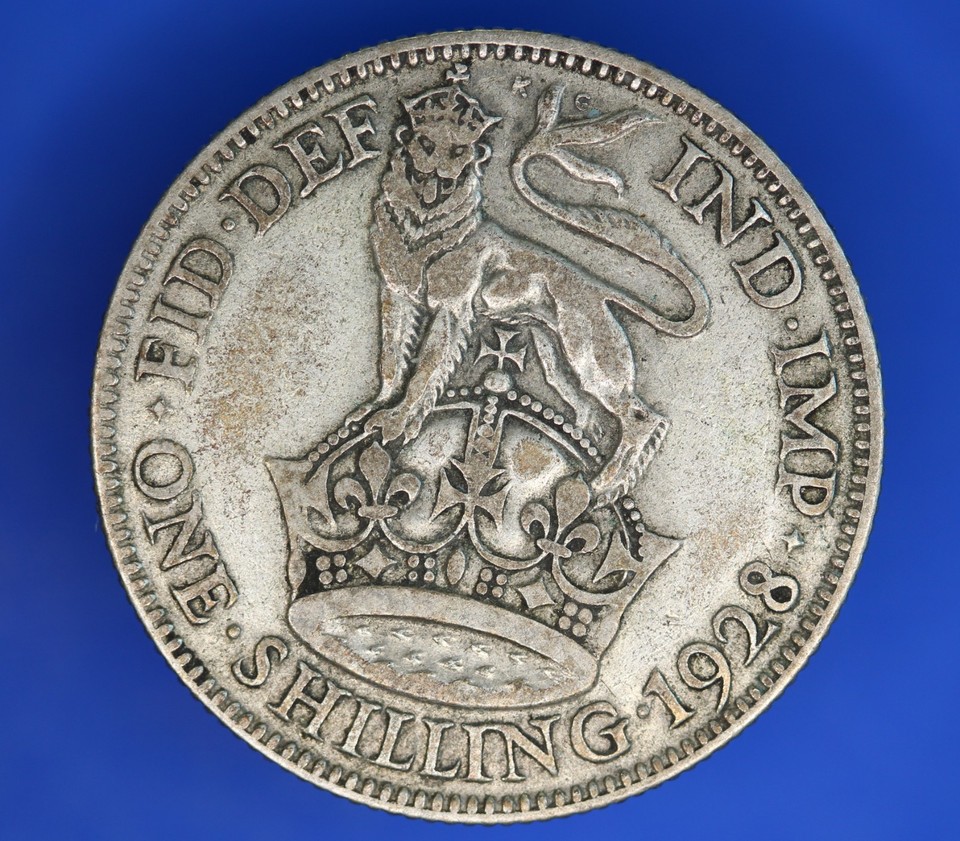 British Coin - 1928 George V One Shilling, 1/- 50% silver coin [33803 ...