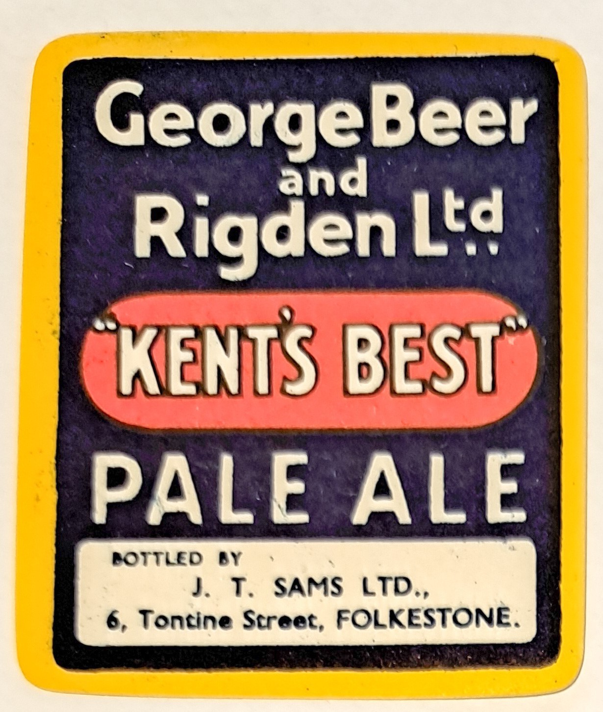 George Beer and Rigden "Kent's Best" Pale Ale bottle label, bottled by ...