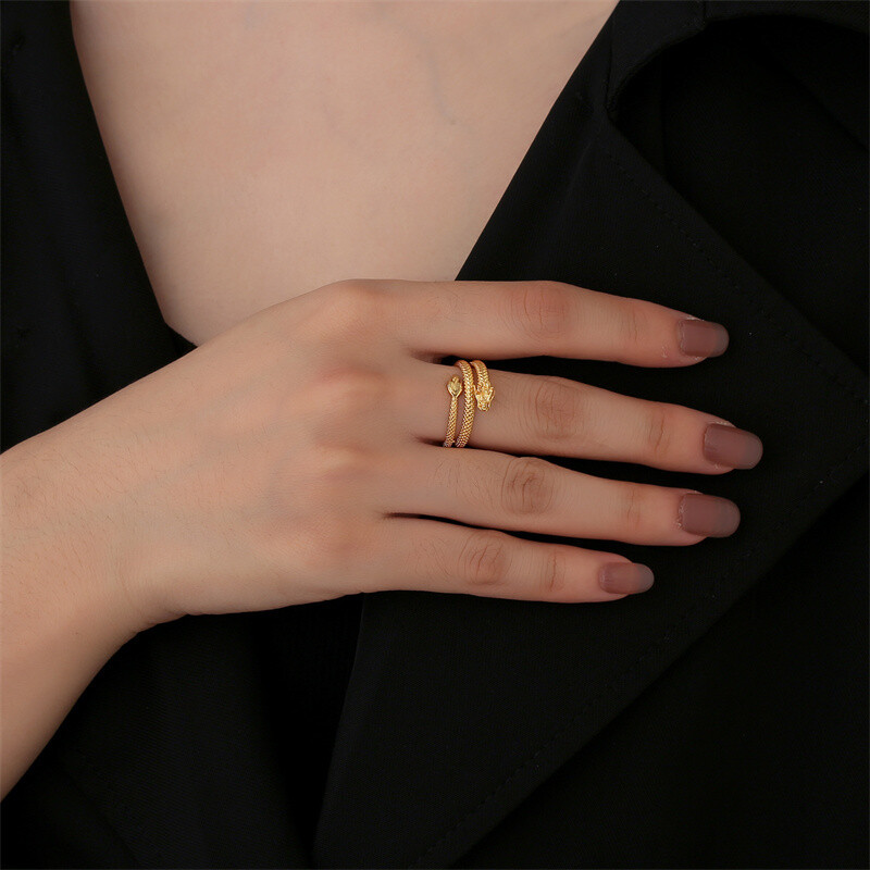 Chinese Style Opening Adjustable Retro Dragon Shaped Ring Exquisite ...