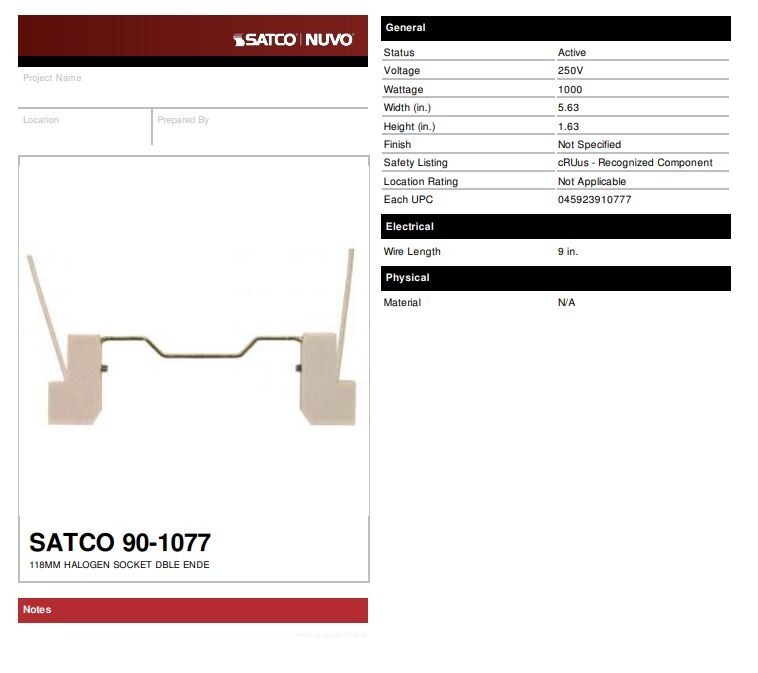118 mm HALOGEN SOCKET Double End PORCELAIN R7S Base 9" Leads 1000W 250V ...