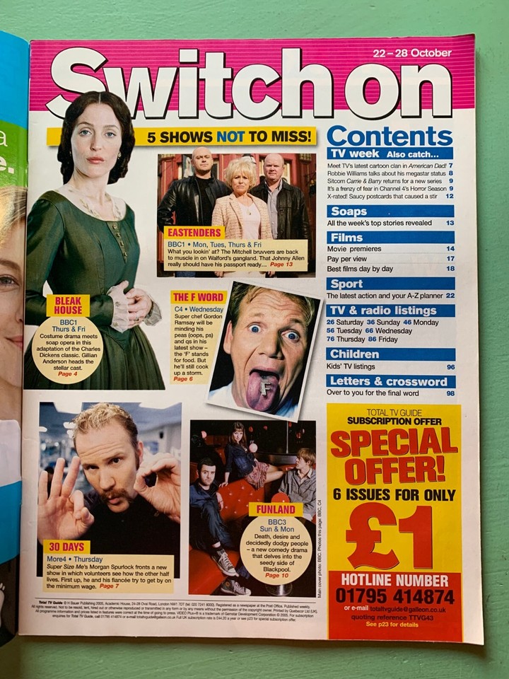TOTAL TV GUIDE 22-Oct-2005 EASTENDERS Gillian Anderson Gordon Ramsay ...