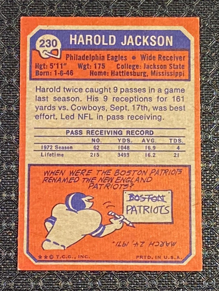 Harold Jackson 1973 Topps Card# 230 Philadelphia Eagles Jackson State ...