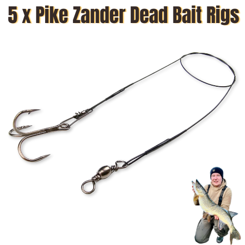 5 PIKE ZANDER RIGS DEAD BAIT WIRE TRACE Fishing Dead Bait RIGS SIZE 2 4 ...