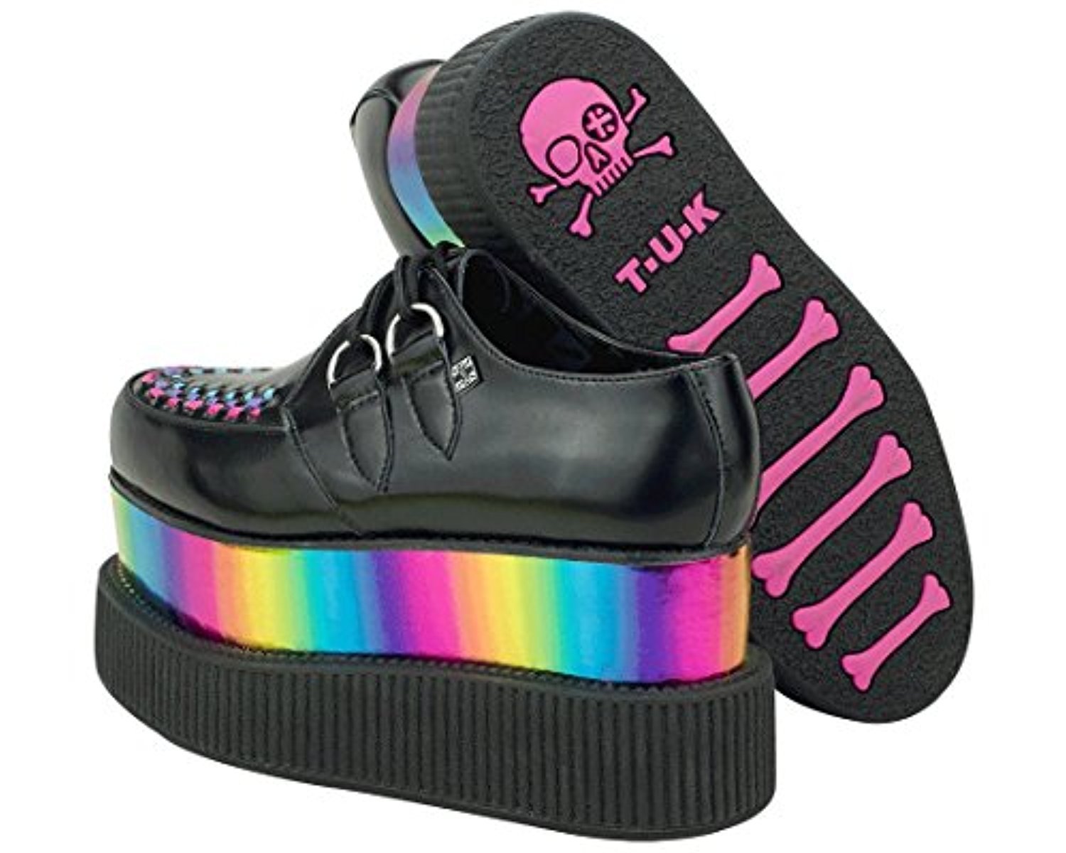 T.U.K. A8641 Rare Tuk Black Leather Triple Rainbow Sole Viva Creepers ...