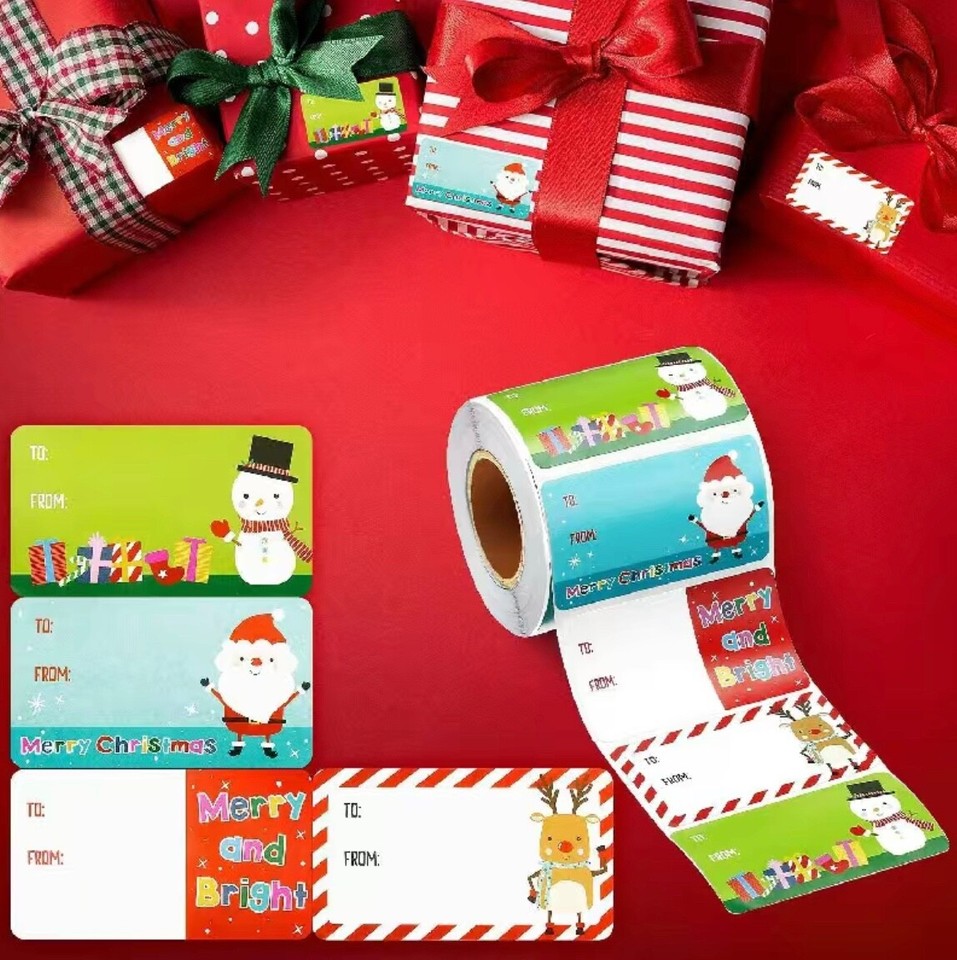 Happy Christmas Sticker Labels Gifts Present XMAS Self Adhesive Label ...