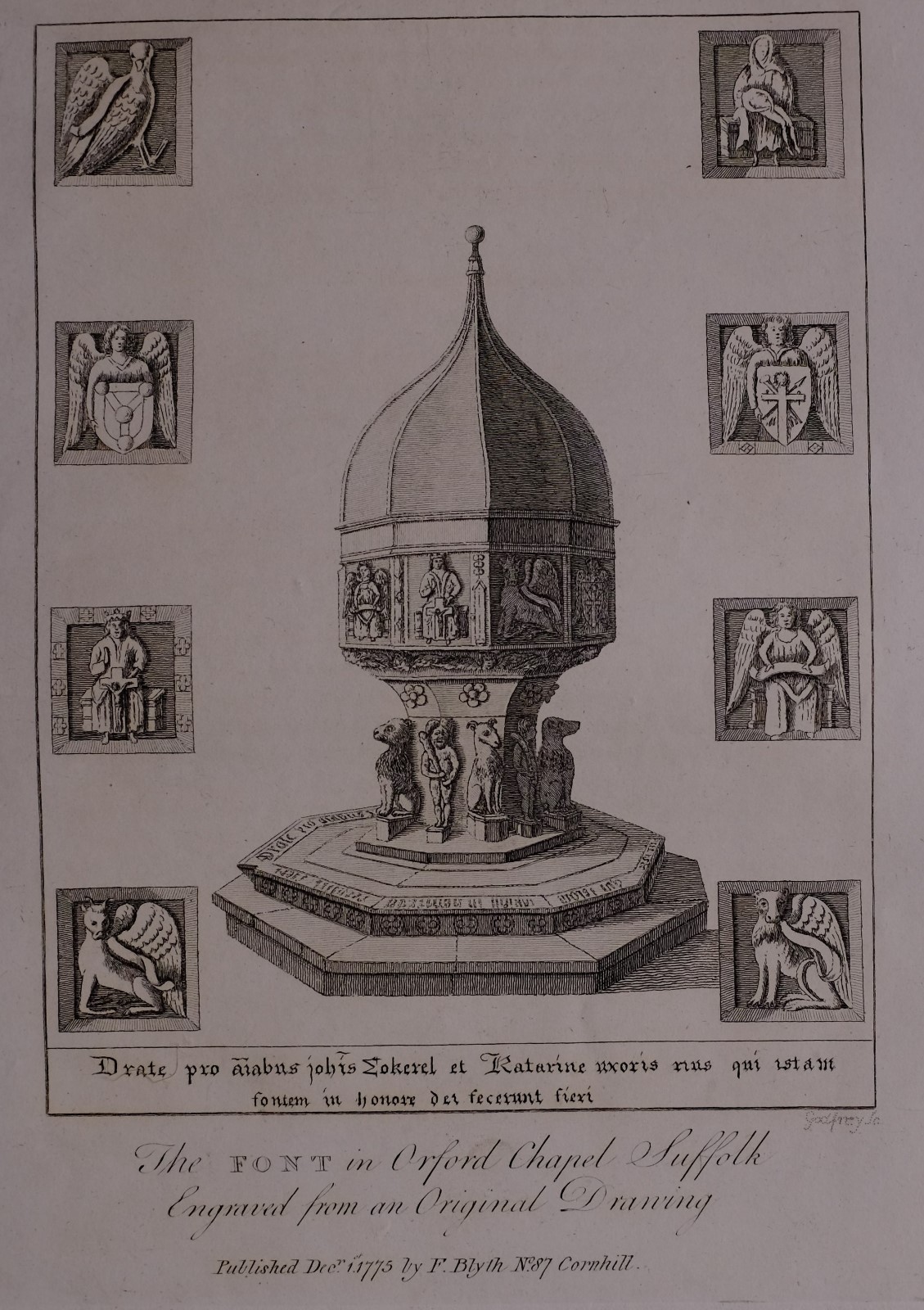 1775 DATED ANTIQUE PRINT ~ FONT IN OXFORD CHAPEL SUFFOLK | eBay