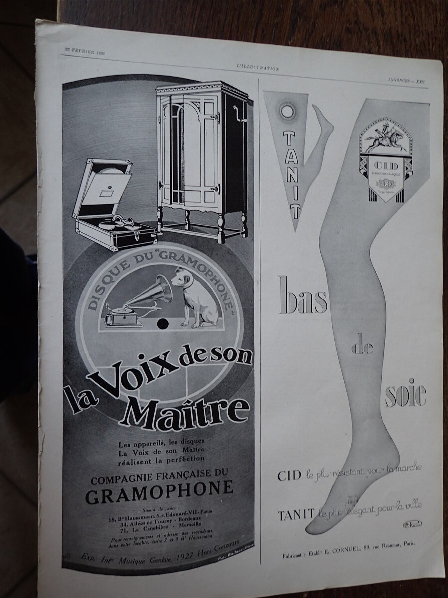 GRAMOPHONE LA VOIX DE SON MAITRE + bas soie CID TANIT CORNUEL ...